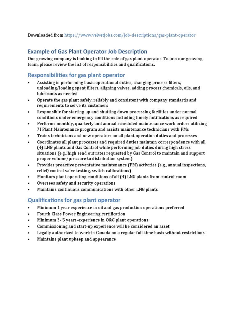 Gas Plant Operator v1 | PDF