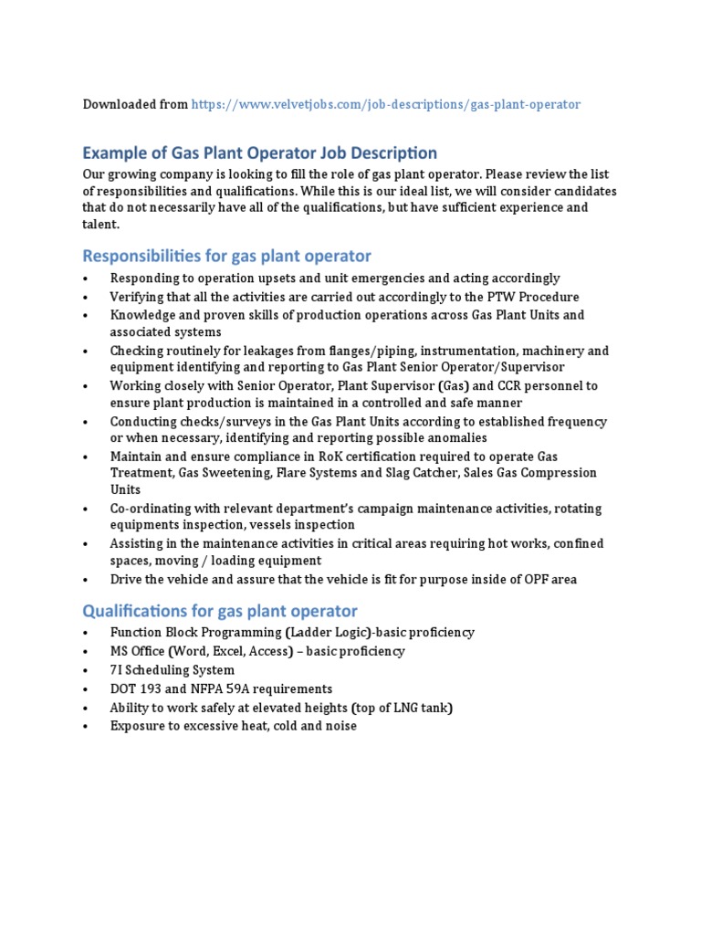 Gas Plant Operator v2 | PDF | Technology & Engineering