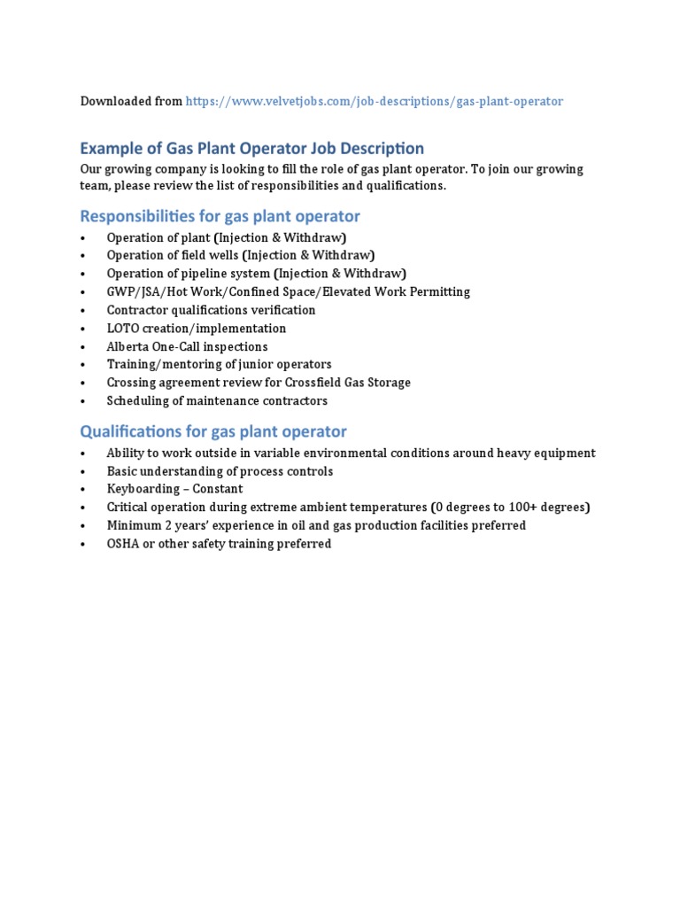 Gas Plant Operator v3 | PDF