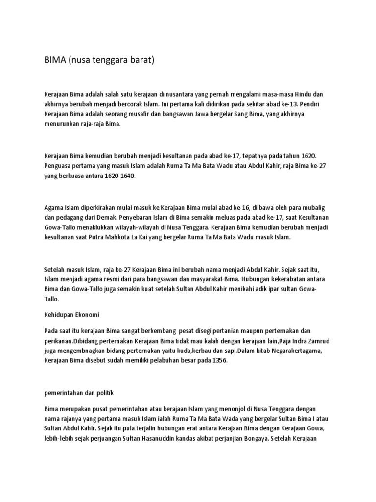 Pendiri Kerajaan Bima: Sang Bima | PDF