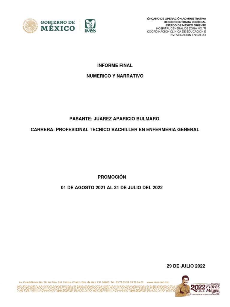Informe Numerico y Narrativo. Bulma | PDF | Hospital | Cirugía
