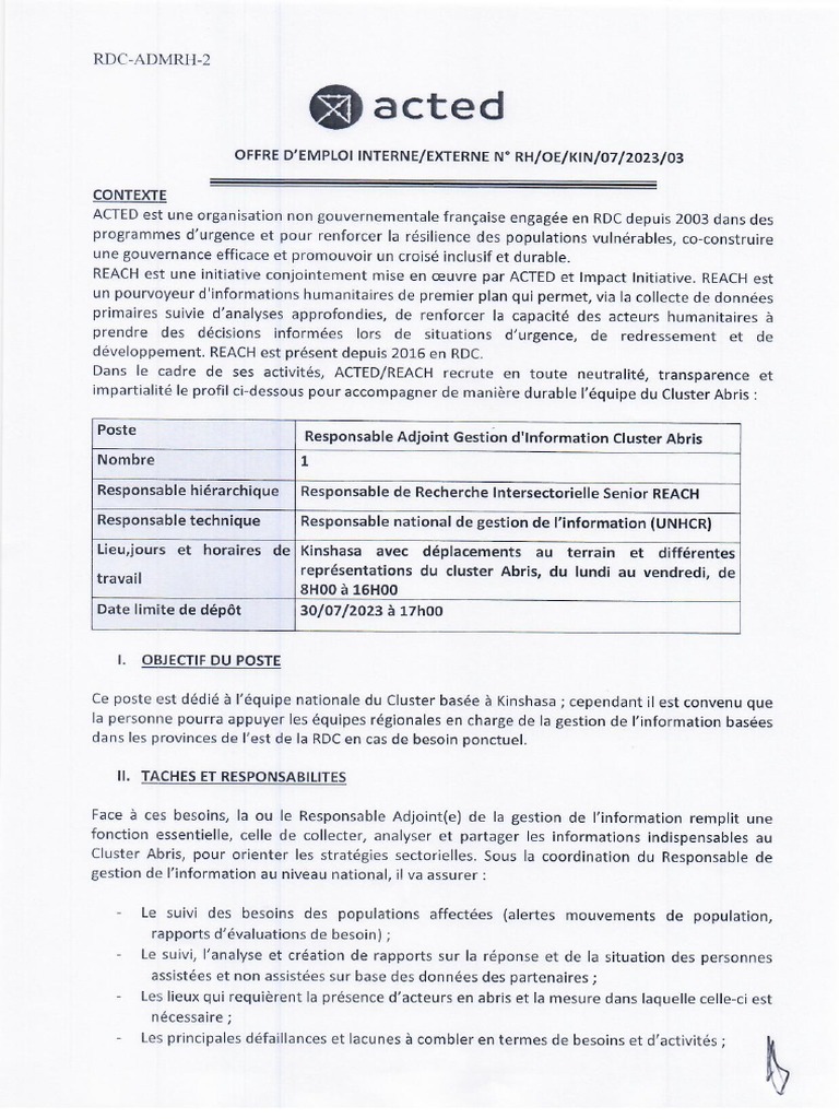 Offre Demploi Responsable Adjoint Gestion Dinformation Cluster Abris