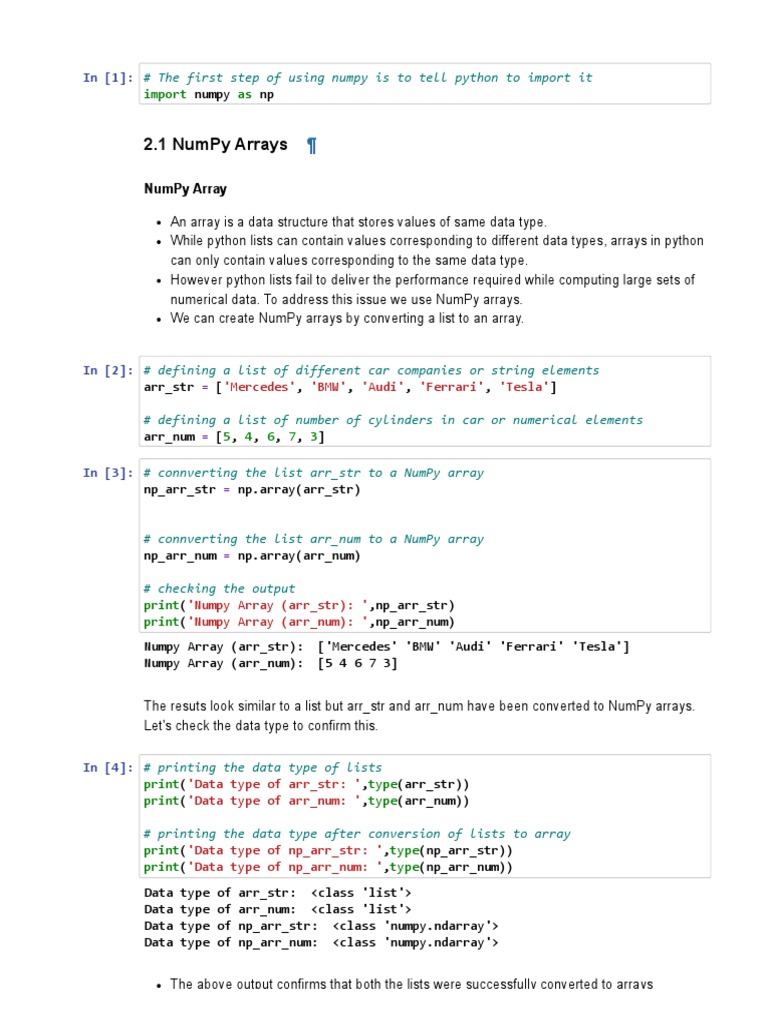 N Umpy Notebook | Download Free PDF | Matrix (Mathematics) | Mathematical Objects
