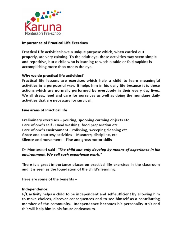 Importance of Practical Life Exercises 230724 172709 | Download Free ...