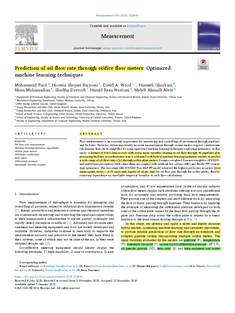 Prediction of Oil Flow Rate Through Orifice Flow Meters | Download Free PDF | Machine Learning ...