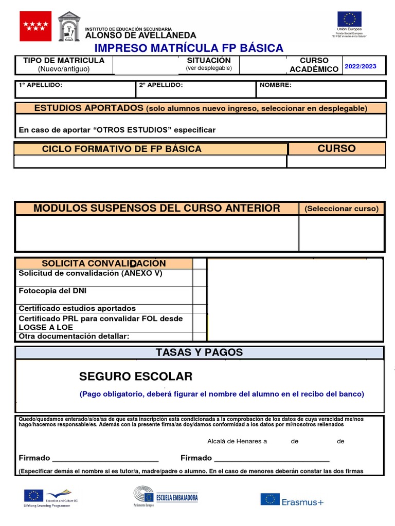 02 Impreso de Matriculacion FP BASICA | PDF