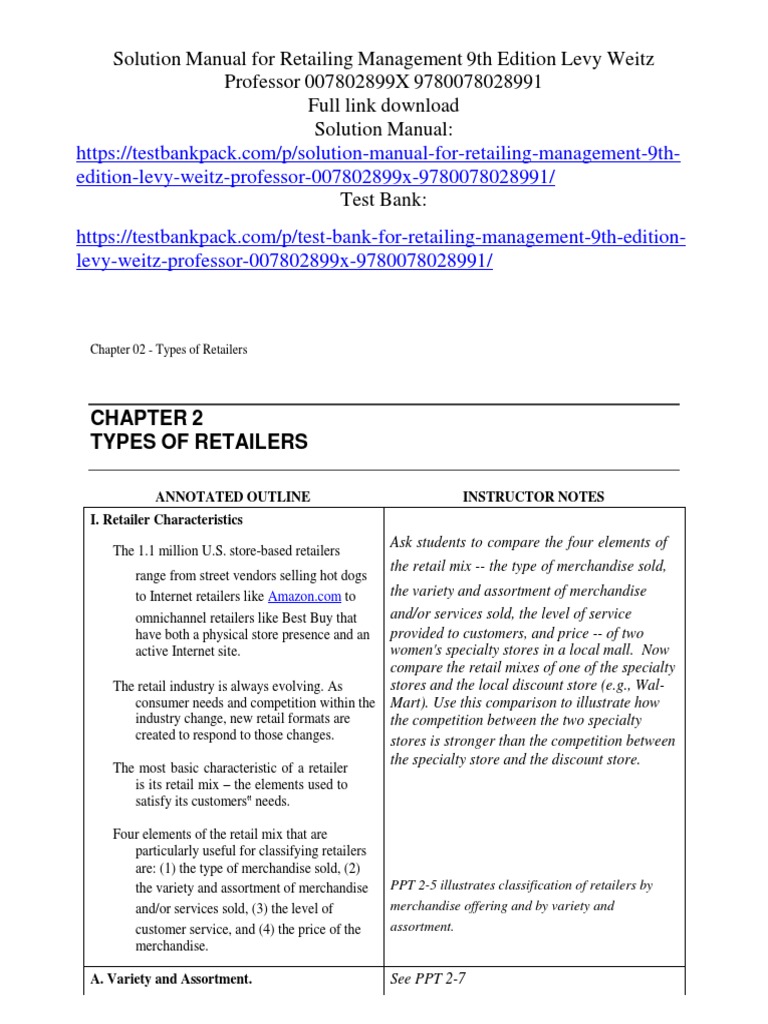 Retailing Management 9th Edition Levy Weitz Professor 007802899X ...