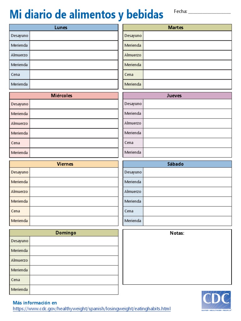 Mi Diario de Alimentos CDC 508 | PDF | Salud y bienestar