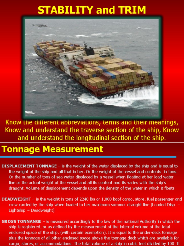Ship Stability and Tonnage Explained | PDF | Tonnage | Watercraft