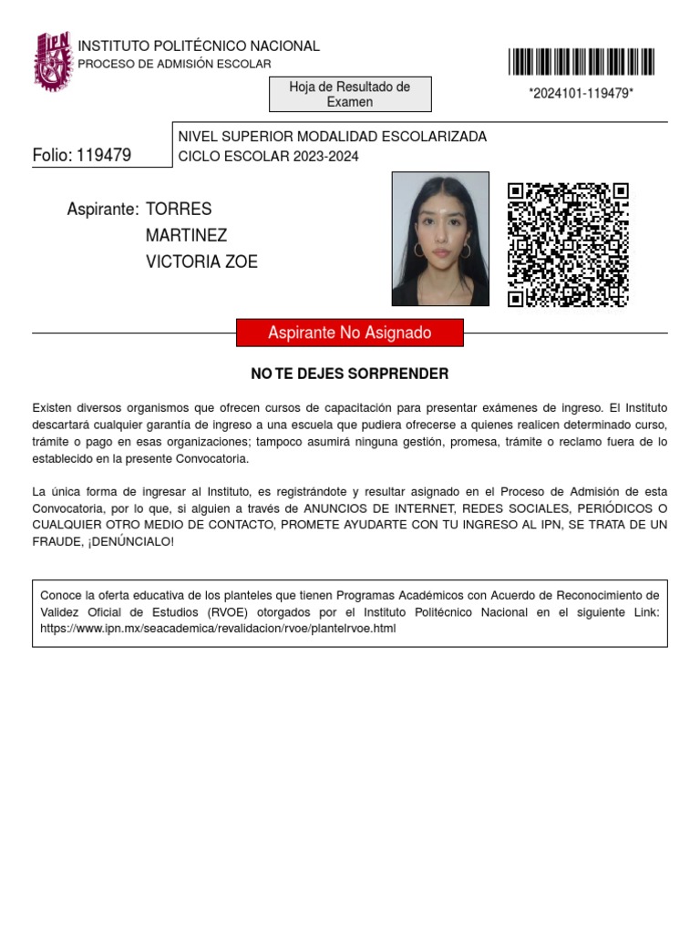 Folio: 119479: Aspirante No Asignado | PDF