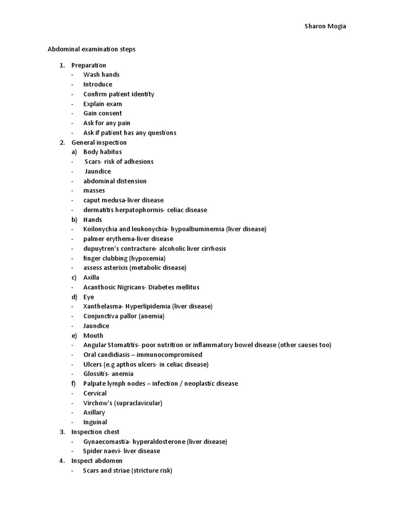 Abdominal Examination Steps Guide | PDF | Clinical Medicine | Medical ...
