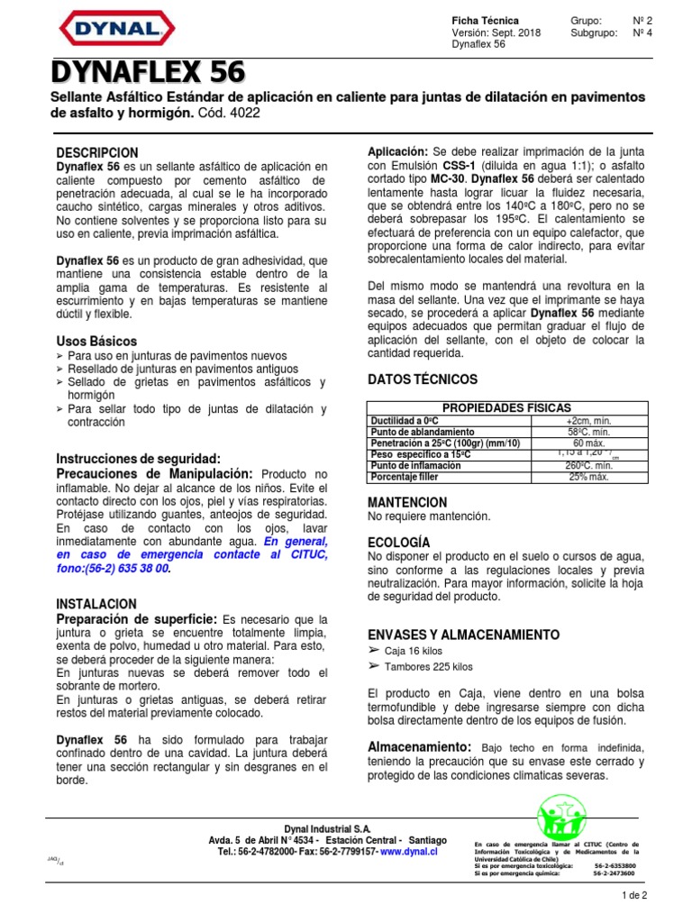 FT Dynaflex 56 | PDF | Hormigón | Materiales