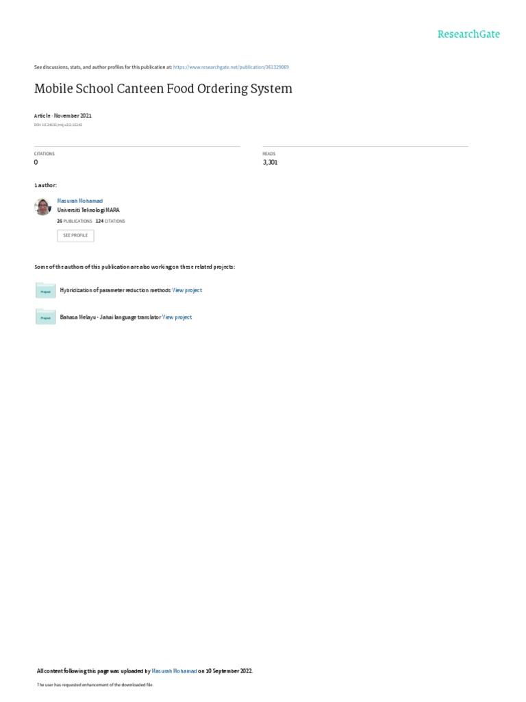 Mobile School Canteen Food Ordering System: November 2021 | PDF ...