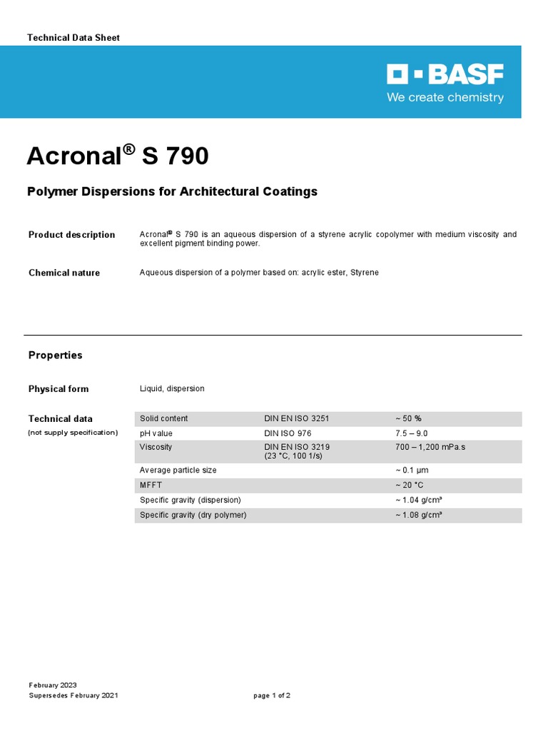 Acronal+S+790 TDS 30718249 | PDF | Paint | Acrylic Paint