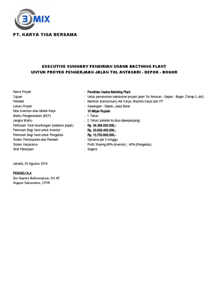 Proposal Pendirian Batching Plant - BpkTio | PDF