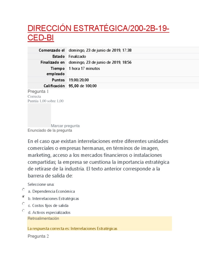 DIRECCIÓN ESTRATÉGICA Examen | PDF | Logística | Business