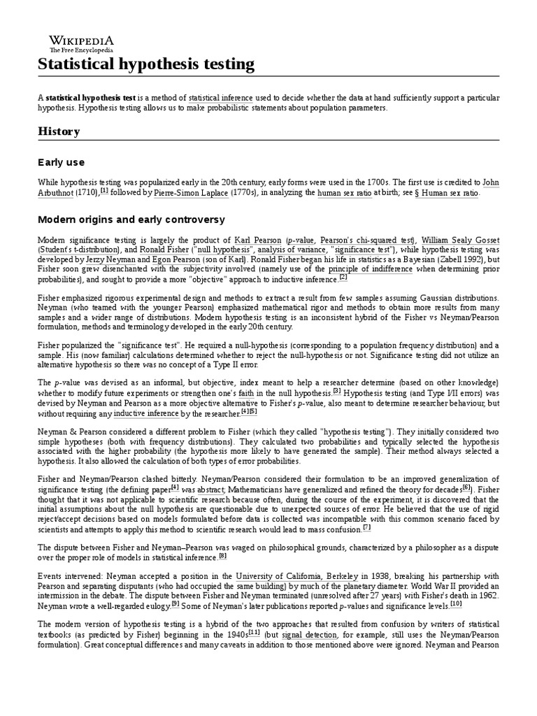 Statistical Hypothesis Testing | Download Free PDF | Statistical ...
