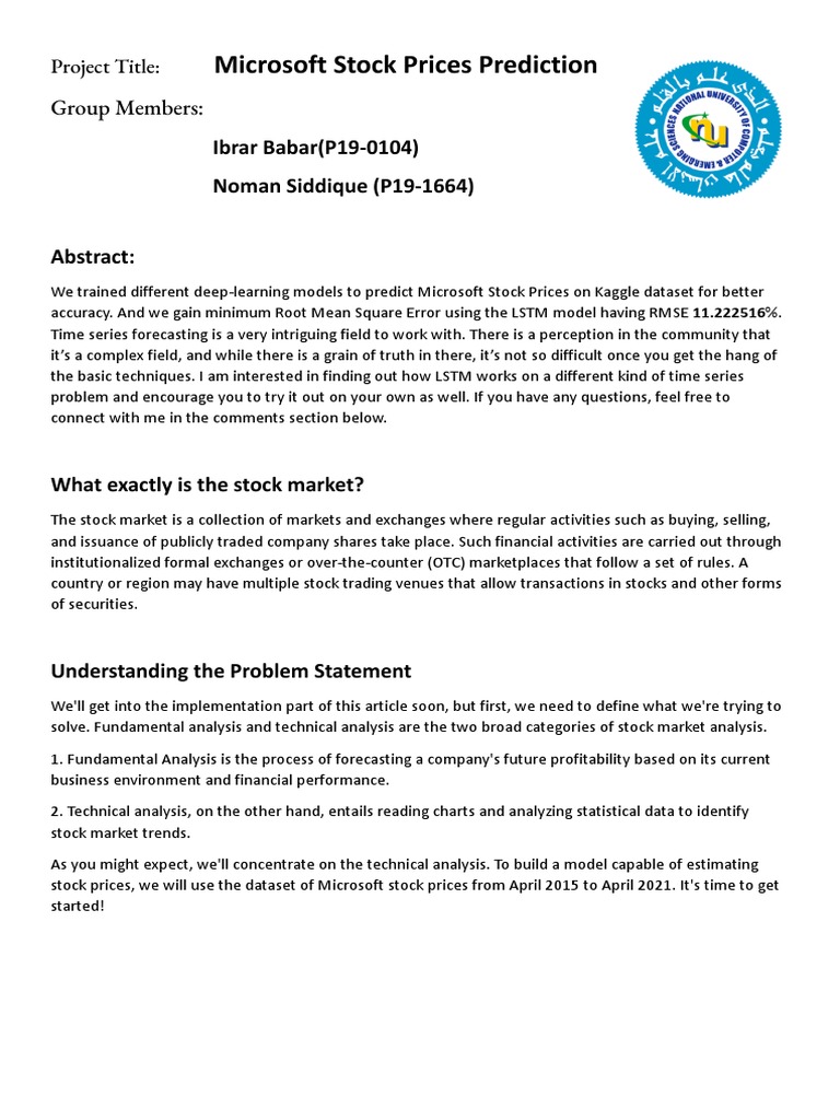 Project Report | PDF | Regression Analysis | Stocks