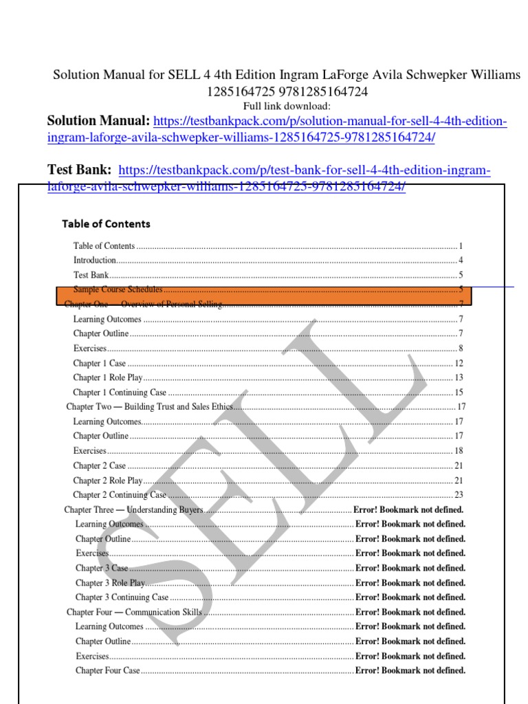 SELL 4th Edition Ingram LaForge Avila Schwepker Williams Solution Manual | Download Free PDF ...