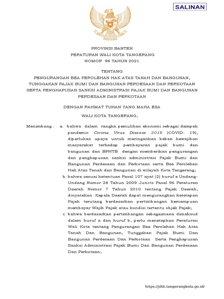 Perwal No 96 Tahun 2021 | PDF