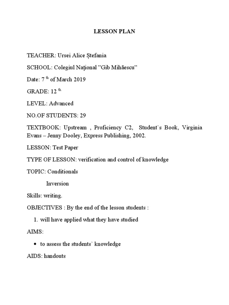 Advanced Lesson Plan on Conditionals | PDF | Self-Improvement | Wellness