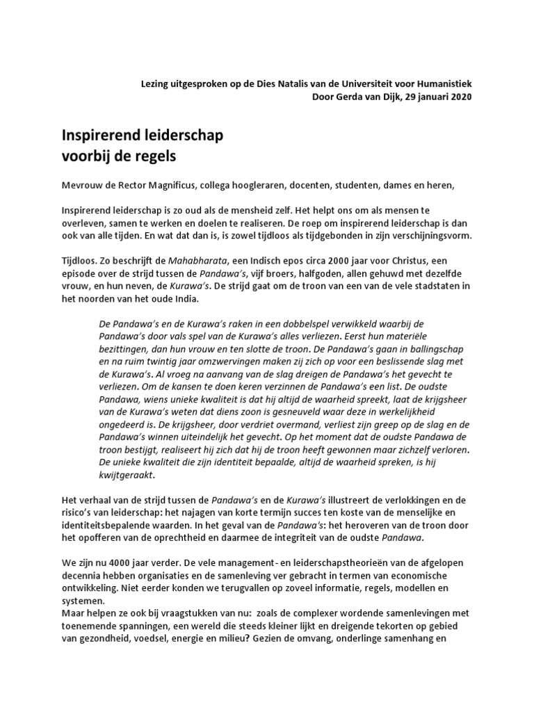 Dieslezing UvH Inspirerend Leiderschap Gerda Van Dijk | PDF