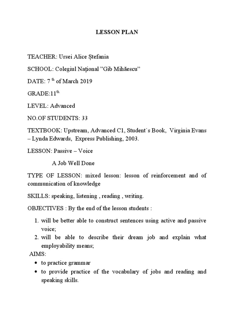 Plan de Lectie Cls 11 | PDF