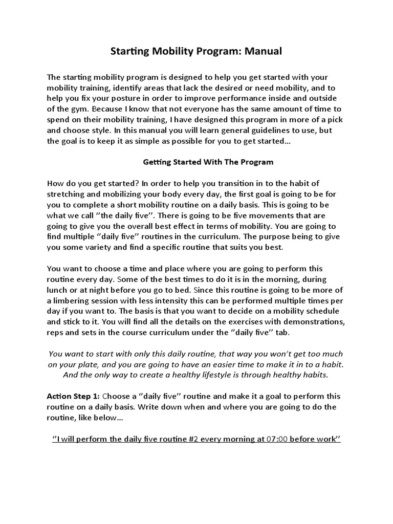 Starting Daily Mobility Manual | PDF