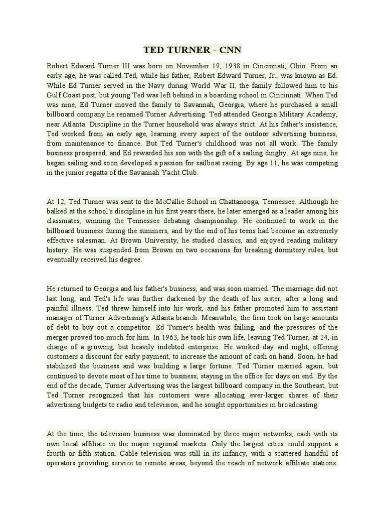 CNN - Ted Turner | PDF | Entertainment | Television