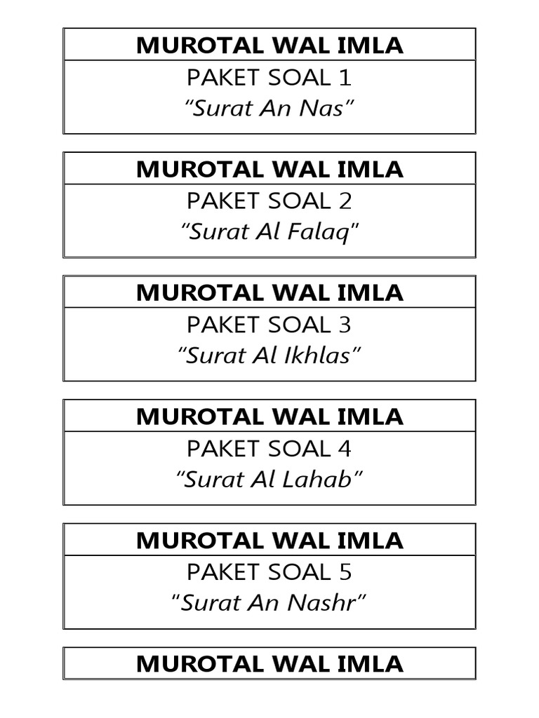 Paket Soal Murotal Wal Imla | PDF
