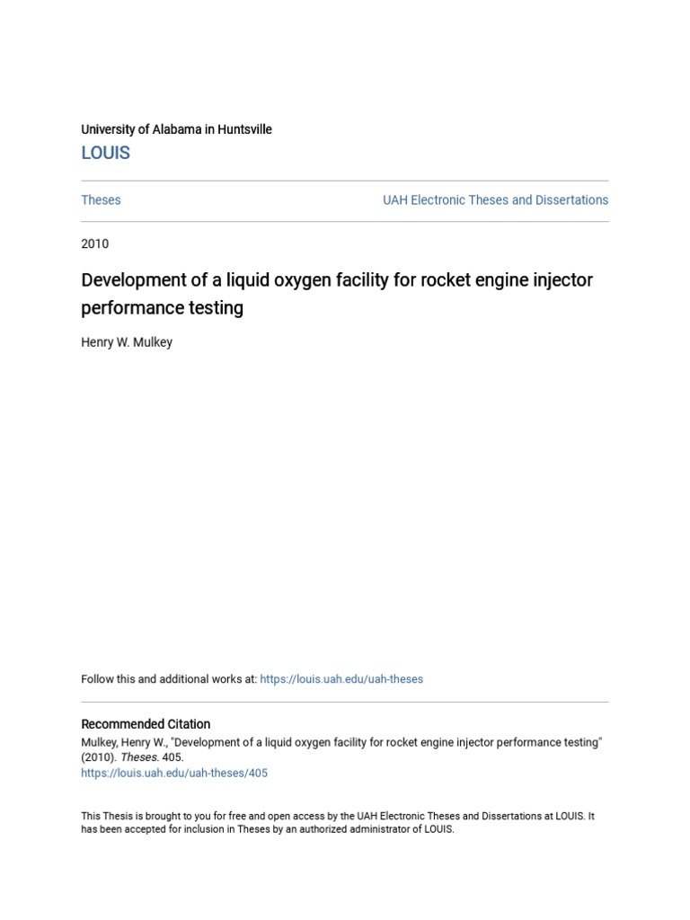 Development of A Liquid Oxygen Facility For Rocket Engine Injecto | PDF ...