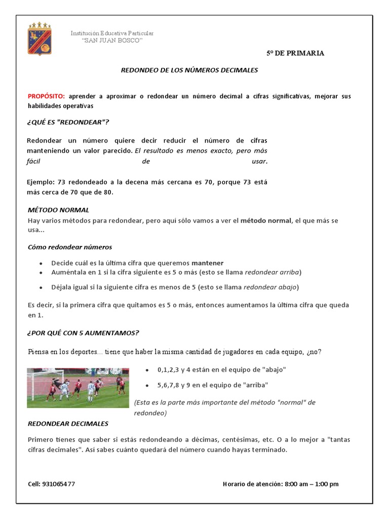 5° Matemática - Redondeo de Números Decimales (Tema 44) | PDF ...
