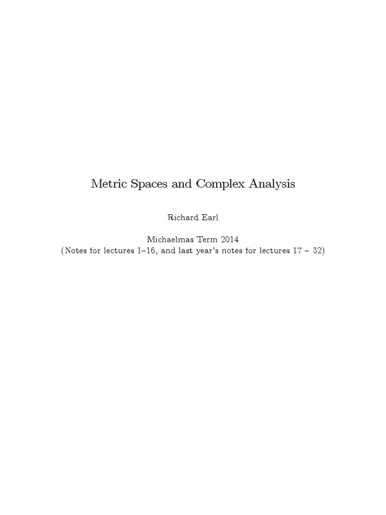 Metric Spaces and Complex Analysis | Download Free PDF | Continuous ...