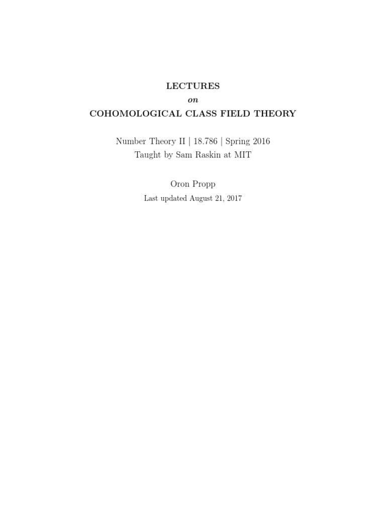Cohomological Class Field Theory | PDF | Field (Mathematics) | Group ...