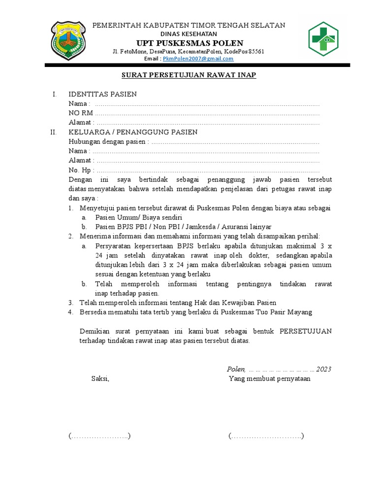 Surat Persetujuan Rawat Inap | PDF