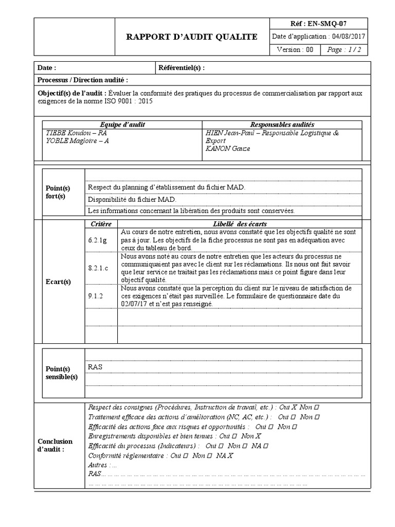 Rapport D'audit Qualité - CCN | PDF | Audit | Business