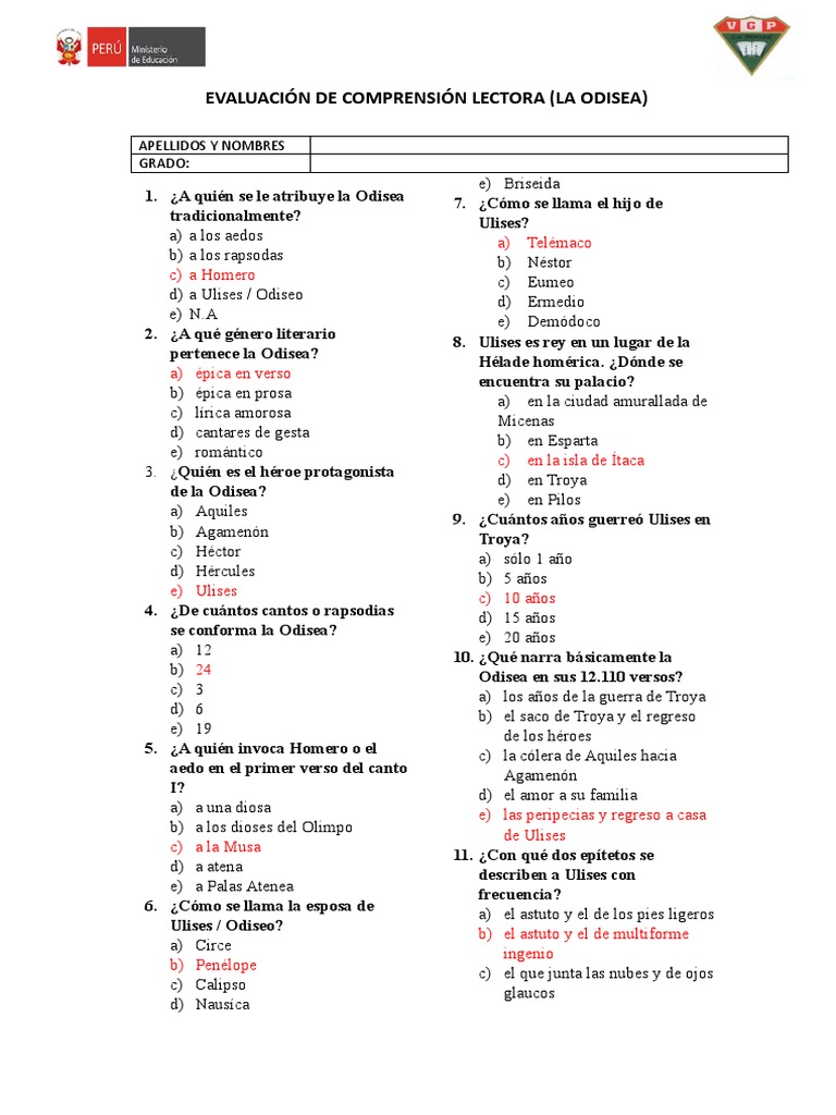 Examen de La Oidea RESOLUCIÓN | Descargar gratis PDF | Odiseo | Odisea