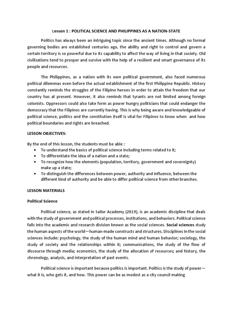 Lesson 1 - Polgov | PDF | Power (Social And Political) | State (Polity)