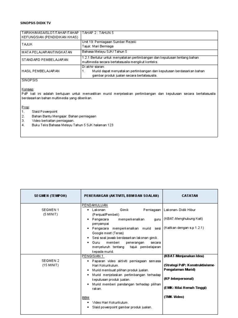 1.2.1 SINOPSIS DIDIKTV Cikgu Fizi N CIkgu Rahimah | PDF