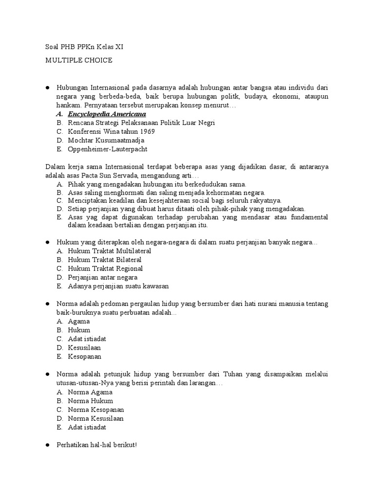 KISI-KISI ATS PPKN 11 | PDF