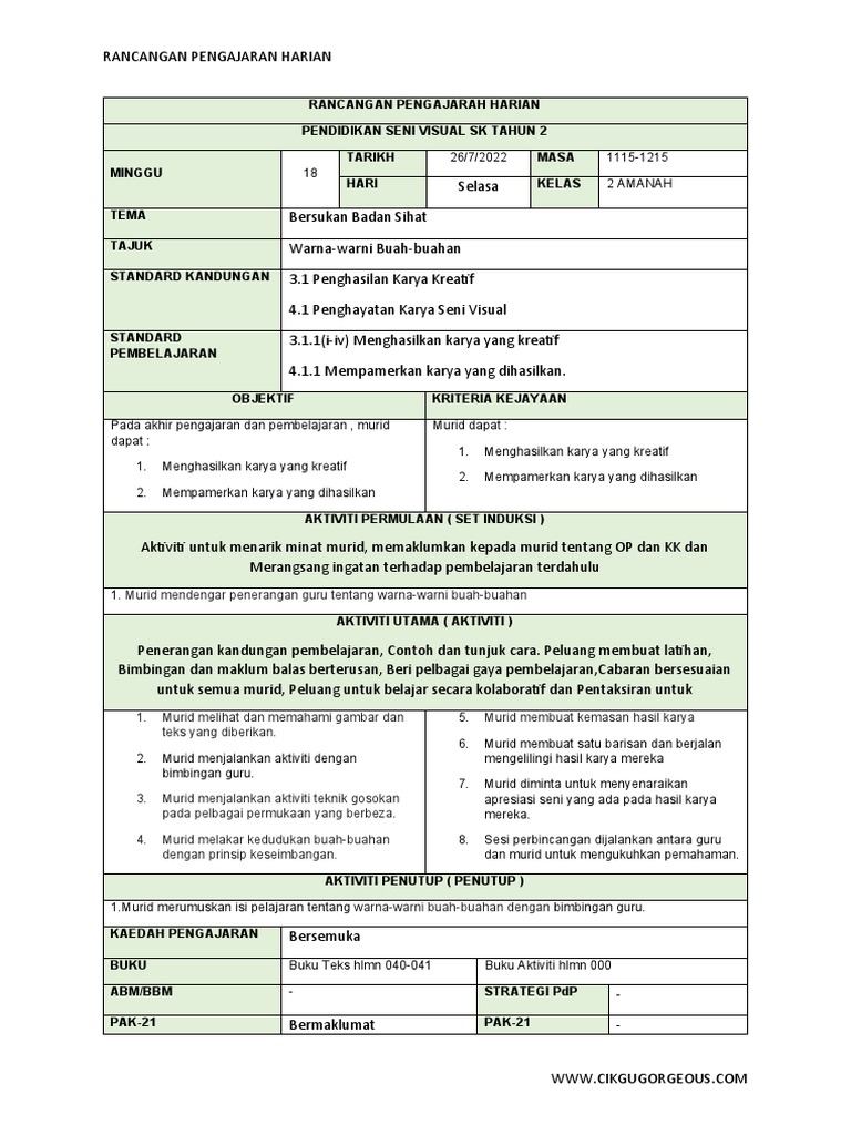RPH Minggu 18 PSV THN 2 by Cikgu Gorgeous | PDF