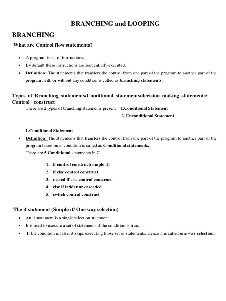 Branching and Looping | PDF | Control Flow | Computer Engineering Branching and Looping | PDF | Control Flow | Computer Engineering