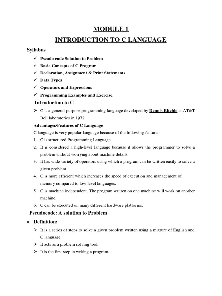 Introduction To C Language Download Free Pdf Integer Computer Science Variable Computer