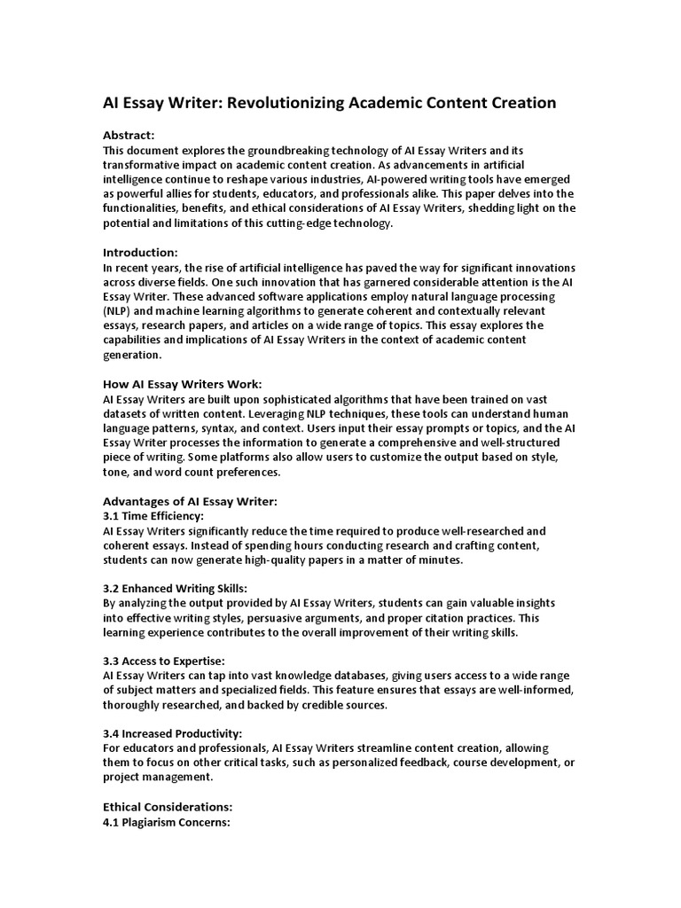 AI Essay Writers: Transforming Education | PDF | Artificial ...