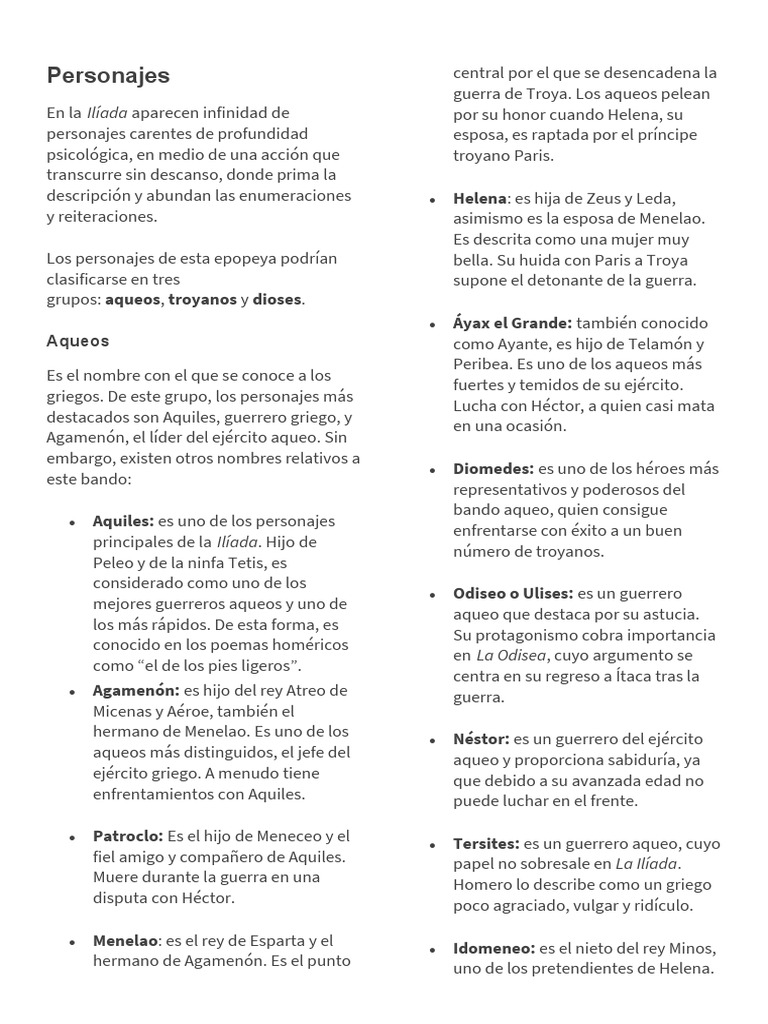 Personajes ILIADA | PDF | Héctor | Ilíada