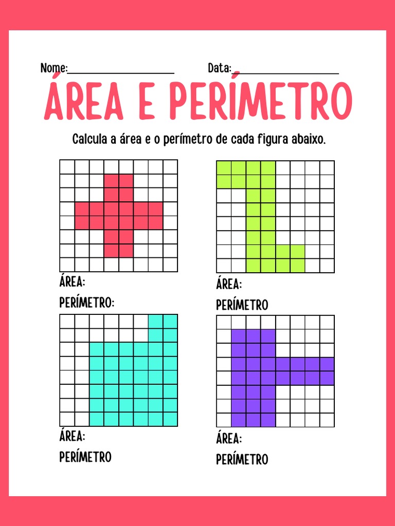 Pink Illustrative Area and Perimeter Math Worksheet | PDF