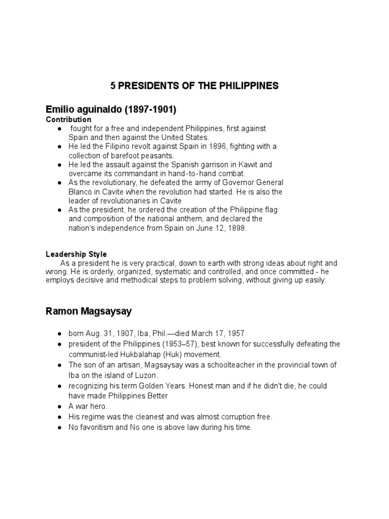 5 Presidents of The Philippines | PDF | Philippines | Government