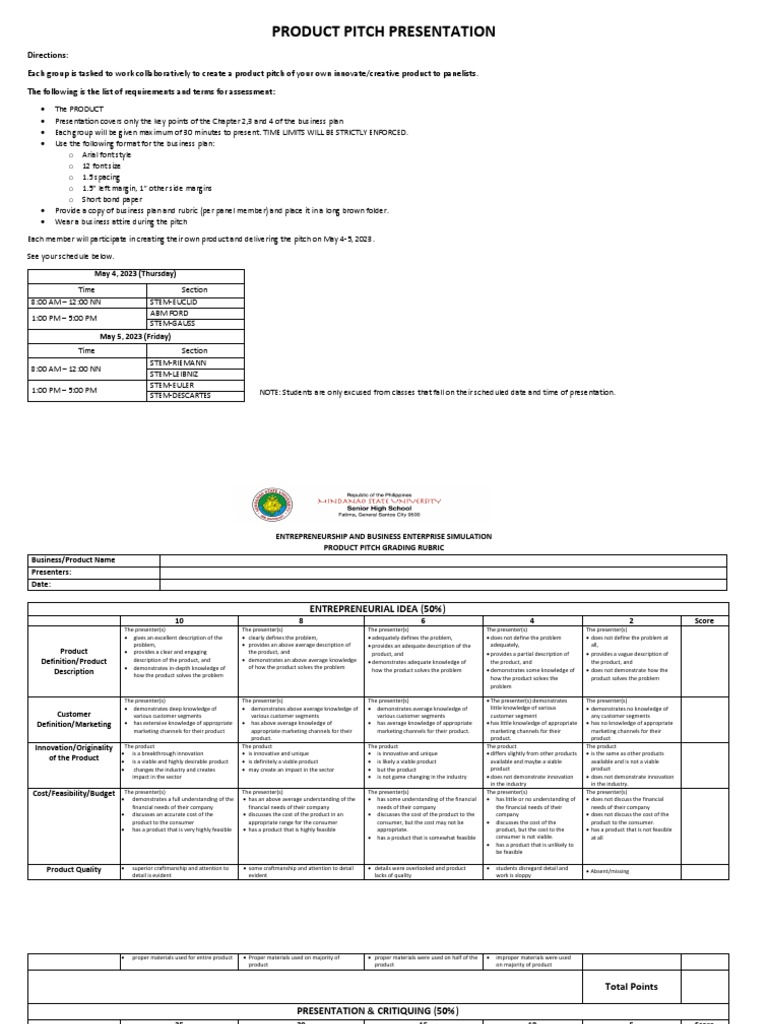 Product Pitch Presentation Rubric | PDF | Marketing | Cognition
