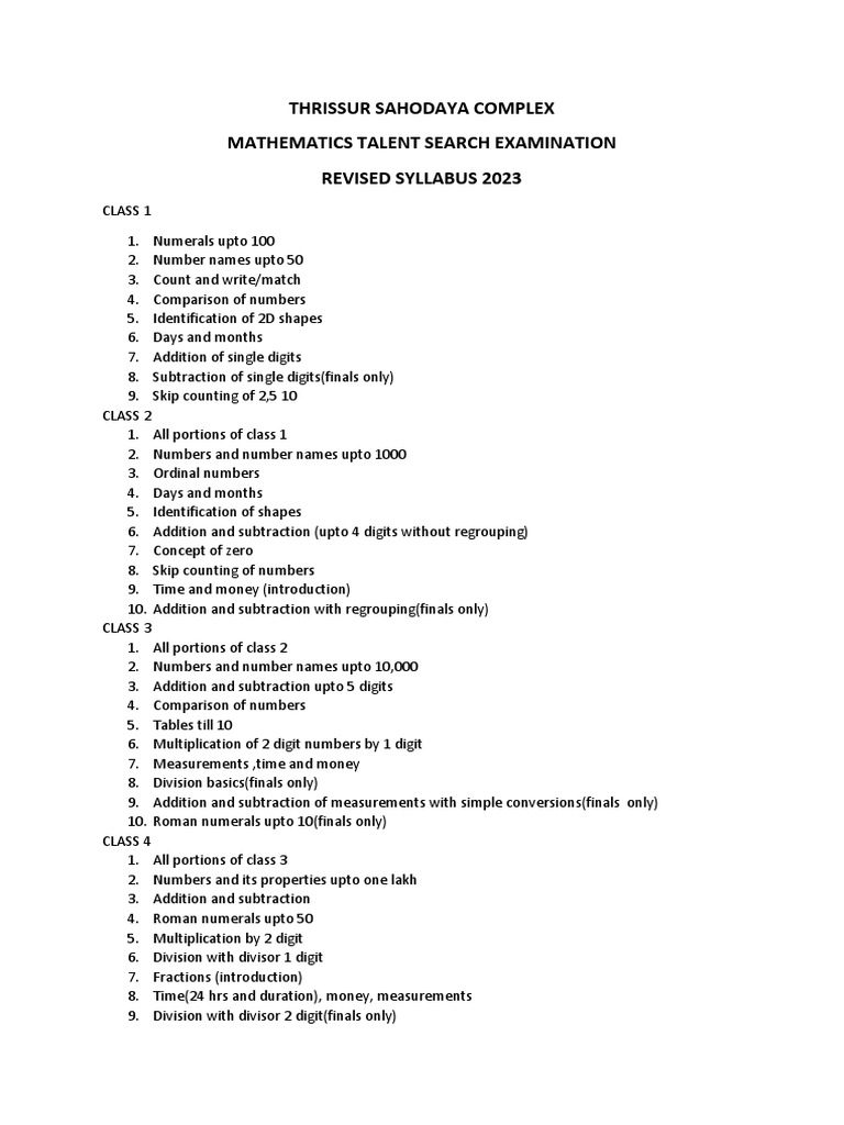 MTSE Mathematics Syllabus 2023 | PDF | Numbers | Area