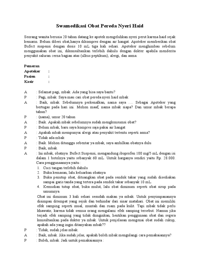 Praktek Swamedikasi Obat Pereda Nyeri Haid | PDF